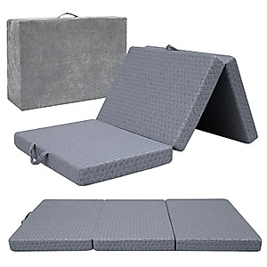 MeMoreCool Tri Folding Mattress Twin, Foldable Mattress Trifold Foam Bed Floor Mattress for Adults, Portable Mattress Tri Fold Guest Bed, Fold Up Futon Floor Sleeping Mat Tri-Fold Mattress