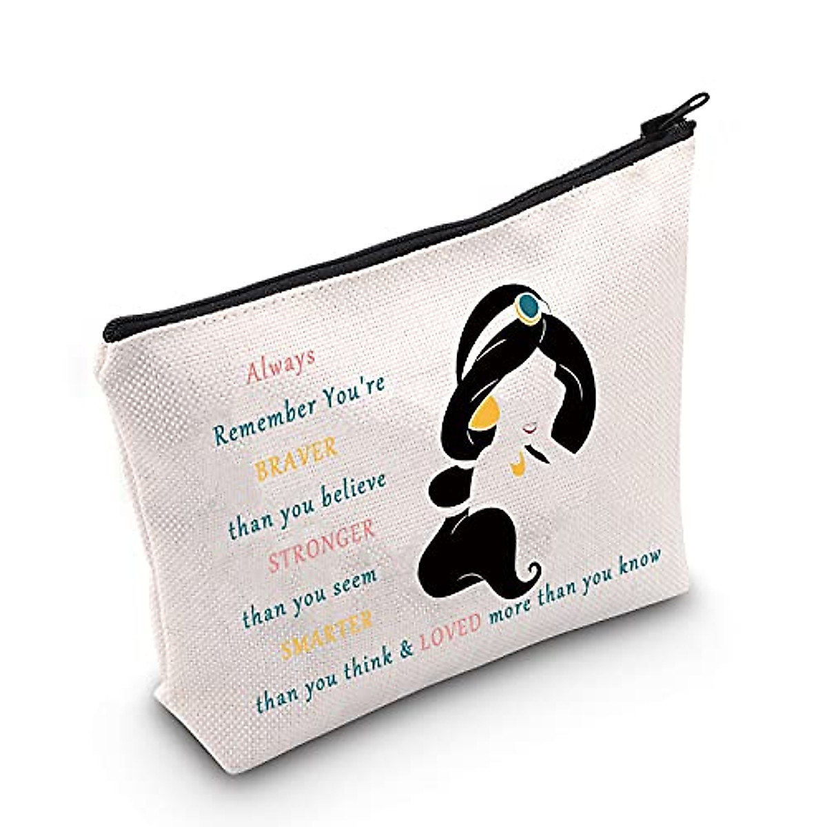 LEVLO Jasmine Princess Cosmetic Make Up Bag Jasmine Fans Gift You Are Braver Stronger Smarter Than You Think Jasmine Zipper Pouch Bag (Jasmine Bag)