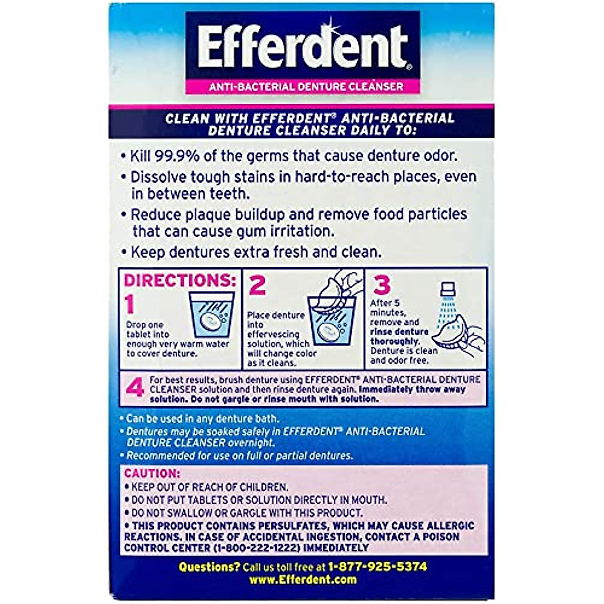 Efferdent Anti-bacterial Denture Cleanser, 2-Pack