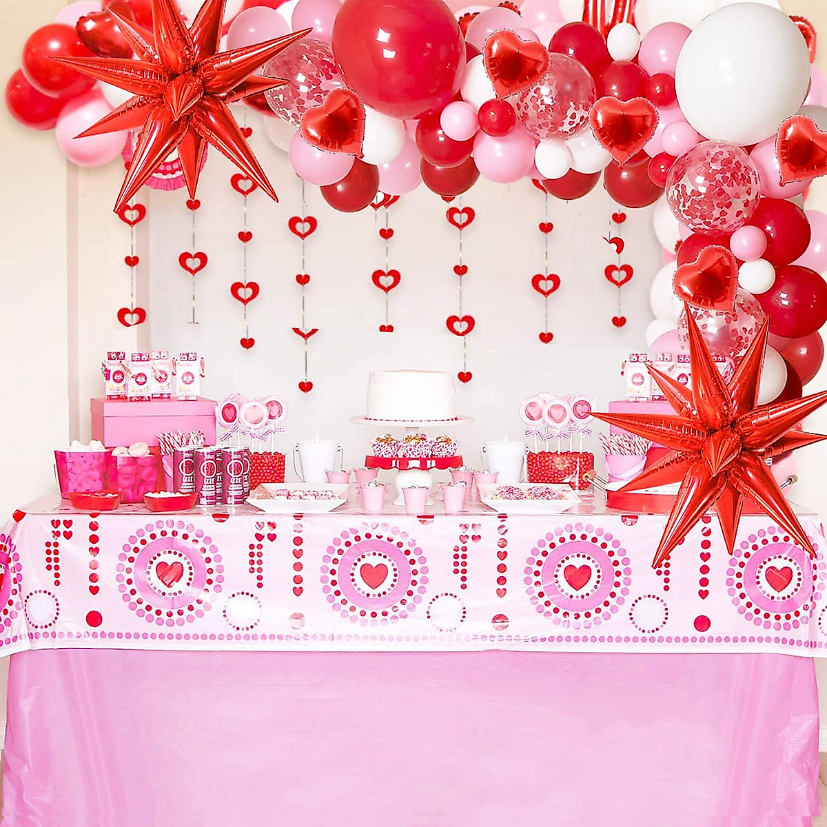 Valentines Day Balloon Arch Garland Kit, Valentines Red Pink White Balloon with Bling Heart Hanging Swirls star Balloon ribbon for Valentine Party Anniversary Wedding Engagement Supplie