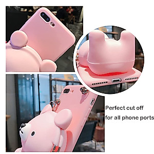 JIATAY Phone Cases for iPhone 15 Pro Max Case Wallet, Silicone 3D Cartoon Phone Zipper Wallet Case with Kawaii Lanyard for Women Girls (Bear Pocket Black, iPhone 15 Pro Max)