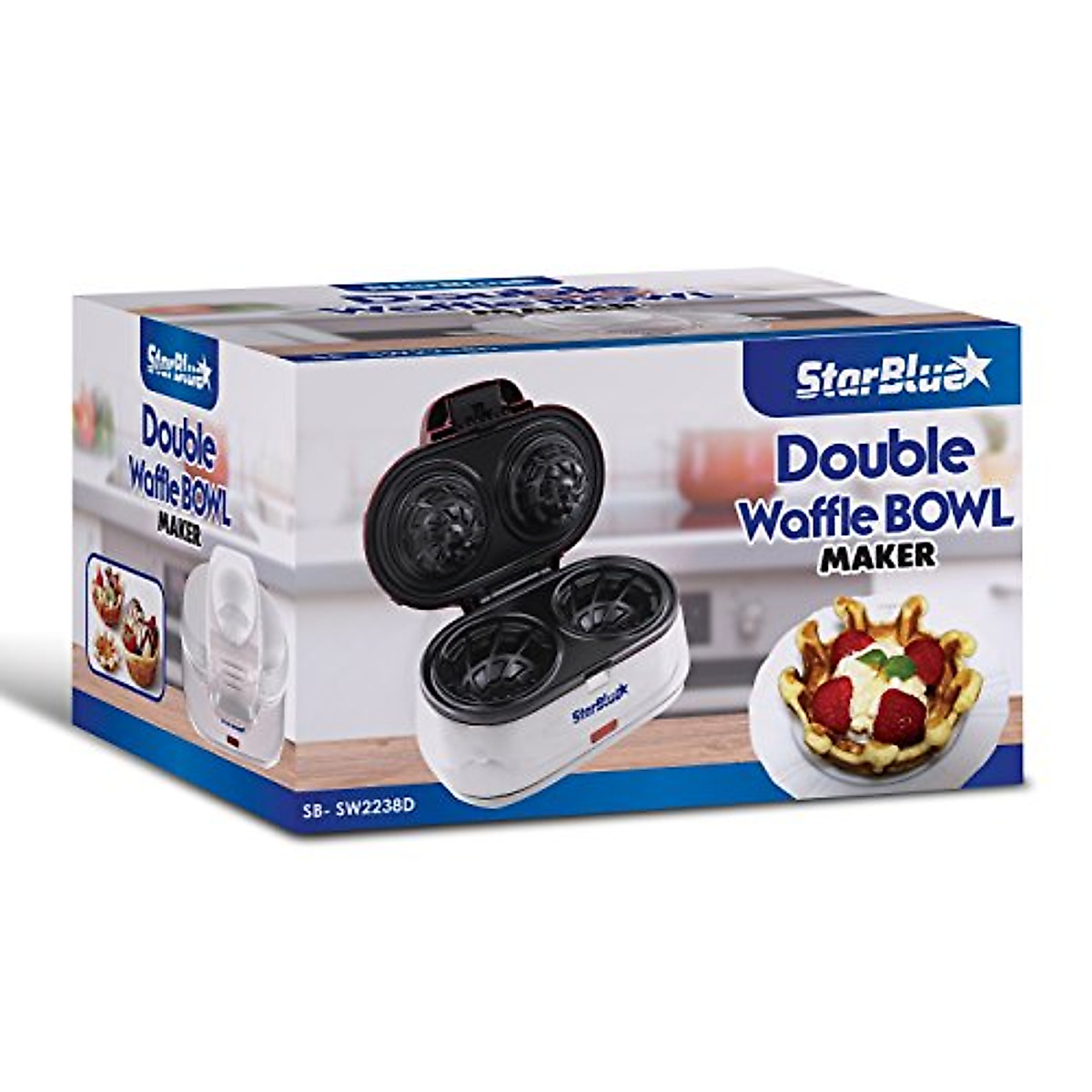Double Waffle Bowl Maker by StarBlue - White - Make bowl shapes Belgian waffles in minutes | Best for serving ice cream and fruit | Gift ideas 110V 50/60Hz 1200W