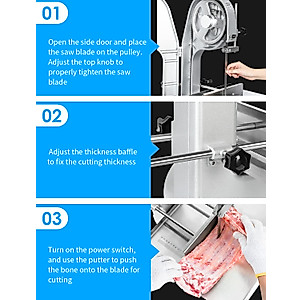 1500W Electric Bone Saw Machine, 0.8-5.9 Inch Cutting Thickness,2.6HP Frozen Meat Cutter 110V Commercial Bandsaw Machine, 20x15in Table Sawing for Chicken Fish Trotter Beef, Equipped with 6 Saw Blades