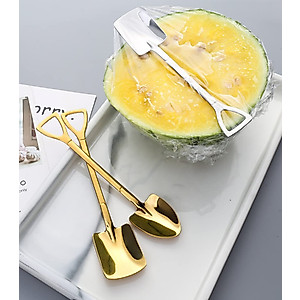 6PCS/set Stainless Steel Iron Shovel Spoon, Coffee Ice Cream Spoon Engineering Shovel,Retro Cute Square Head Spoon Kitchen Gadget