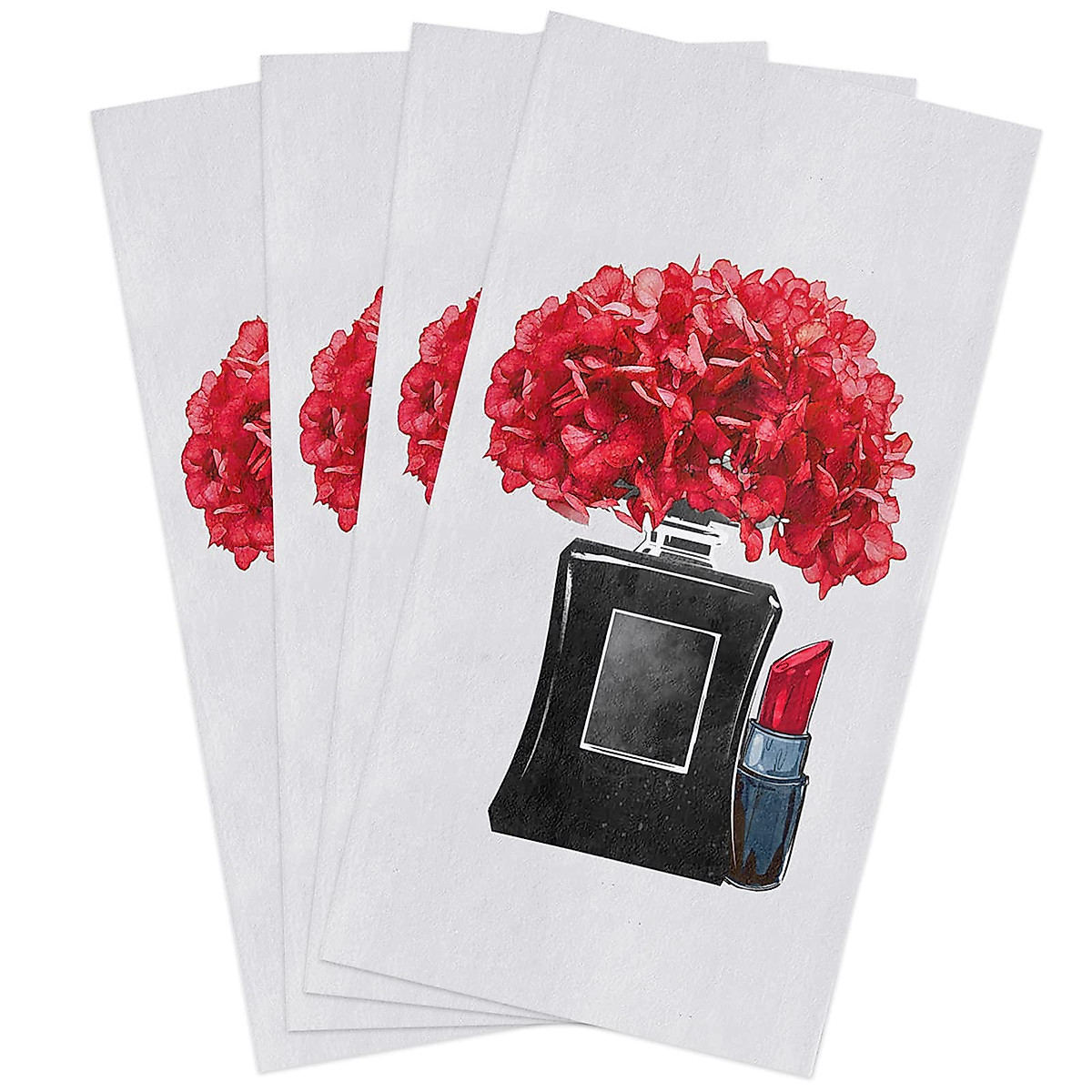 HELLOWINK Vintage Flower Perfume Bottle Microfiber Kitchen Towels with Hanging Loop, Super Absorbent&Machine Washable Dish Towels Hand Towels for Home Kitchen Bars, 18 x 28 Inches, Farmhouse Lipstick
