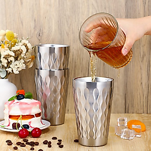 Mimorou 8 Pack 16oz Stainless Steel Cups Pint Cup Metal Double Layer Insulated Drinking Cups Beer Water Tumbler Camping Reusable Stackable Cup for Office Party Hot Cold Drink