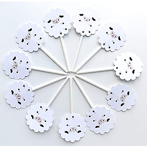 Little Sheep Cupcake Toppers 12 pcs, Little Lamb Cake Picks Birthday Decoration Party Supplies, Neutral Baby Shower Themed