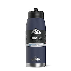 Hydrapeak Flow 32oz Insulated Water Bottle with Straw Lid, Waterbottle, Metal Water Bottle, Insulated Stainless Steel Water Bottles, BPA-Free & Leak-Proof, Straw and Handle (Navy)