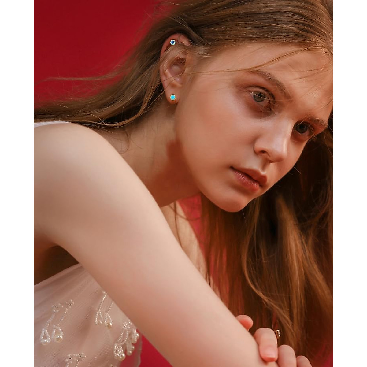 CASDAN 12 Pairs Surgical Steel Flatback Stud Earrings for Women Men CZ Opal Pearl Screw Back Earrings Cartilage Earrings Sleep Hypoallergenic Earrings for Sensitive Ears