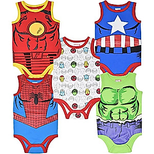 Marvel Avengers Captain America Iron Man Hulk Spider-Man Infant Baby Boys 5 Pack Bodysuits Multicolor 3-6 Months