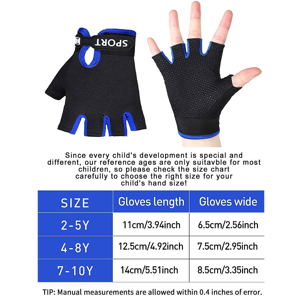 SATINIOR 4 Pairs Kids Half Finger Cycling Gloves Non Slip Sports Gloves for Summer Outdoor Sports Children