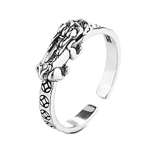 JUNTEN Sterling Silver Feng Shui Pixiu Rings for Men Women Good Lucky Wealth Ring Open Adjustable Ring