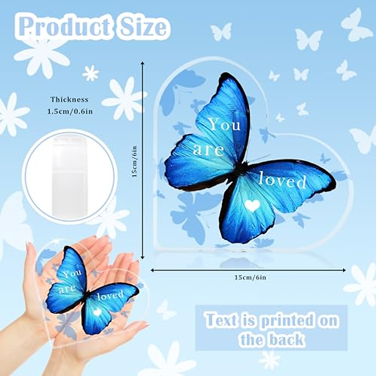 Butterfly Gifts for Women Butterflies Inspirational Desk Decor Acrylic Heart Shaped Keepsake Tables Centerpiece Appreciation Gift Best Birthday Christmas Gifts Idea Thank You Gift You Are Loved Gifts