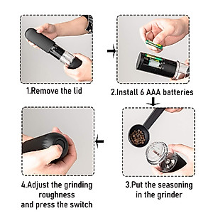 2Pcs Salt and Pepper Electric Grinder Mill Set with Adjustable Coarseness, Battery Powered Electric Salt Pepper Automatic Refillable Mill Grinder