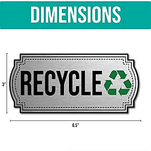 Recycle and Trash Stickers for Trash Cans - Stainless Steel Style Vinyl Recycling Bin Labels - 2 Pack - 6.5" by 3" Decals Logo - Waste Signs for Home Kitchen or Office Bins Indoor/Outdoor Use