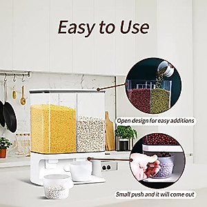 105Oz Rice Dispenser, Wall-Mounted Dry Food Storage Kitchen Organization, Rice Container with 2 Measuring Cups, Suitable for Rice, Beans, Laundry Scent Beads Dispenser