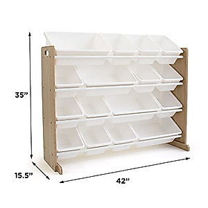 Humble Crew Extra-Large Toy Organizer, 16 Storage Bins, Universal, Natural/White & Humble Crew, White Kids Wood Square Table and 2 Chairs Set