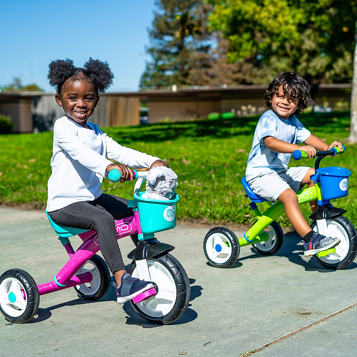 GOMO Kids Tricycles for 2 Year Olds, 3 Year Olds & Kids 1-6, Big Wheels Baby Bike Toddler Bikes - Trikes for Toddlers with Push Handle (Green/Blue)