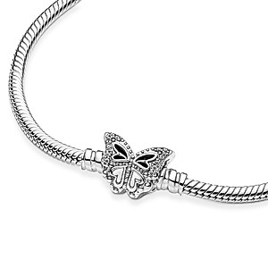 Pandora Moments Butterfly Clasp Snake Chain Bracelet - Compatible Moments Charms - Sterling Silver & Cubic Zirconia Charm Bracelet for Women - Gift for Her - 7.5"
