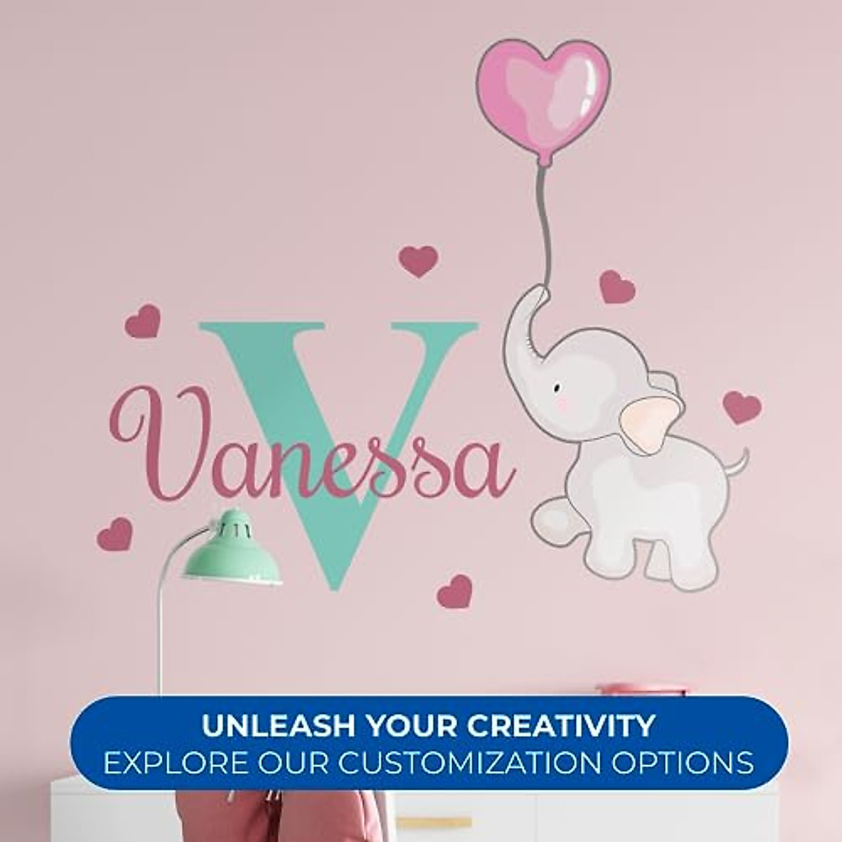 Custom Name & Initial Elephant Wall Art I Elephant Baby Shower Decorations I Elephant Wall Decor | Elephant Baby Shower Decorations for Girl I Baby Elephant Nursery Decor | Wall Decals