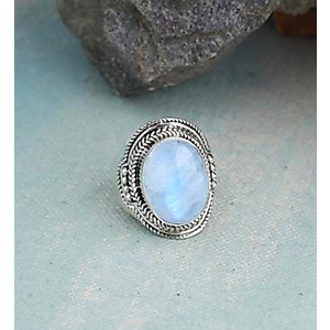 YoTreasure 12x16 MM Moonstone Chunky Ring .925 Sterling Silver