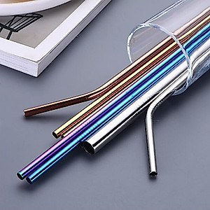Hoshen 10Pcs Reusable Stainless Steel Color Straws, Color Metal Full Straight Straws (Including 2 Brushes), Suitable For 20/24/30 Ounce Tumblers, 8.5 Inches-Full Straight