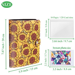 Hennaja 128 Pockets Photo Album,Leather Card Book Holder,Small Mini Capacity Photo Book Cover for Fujifilm Instax Mini, Polaroid & Instant Cameras(1-Sunflower)