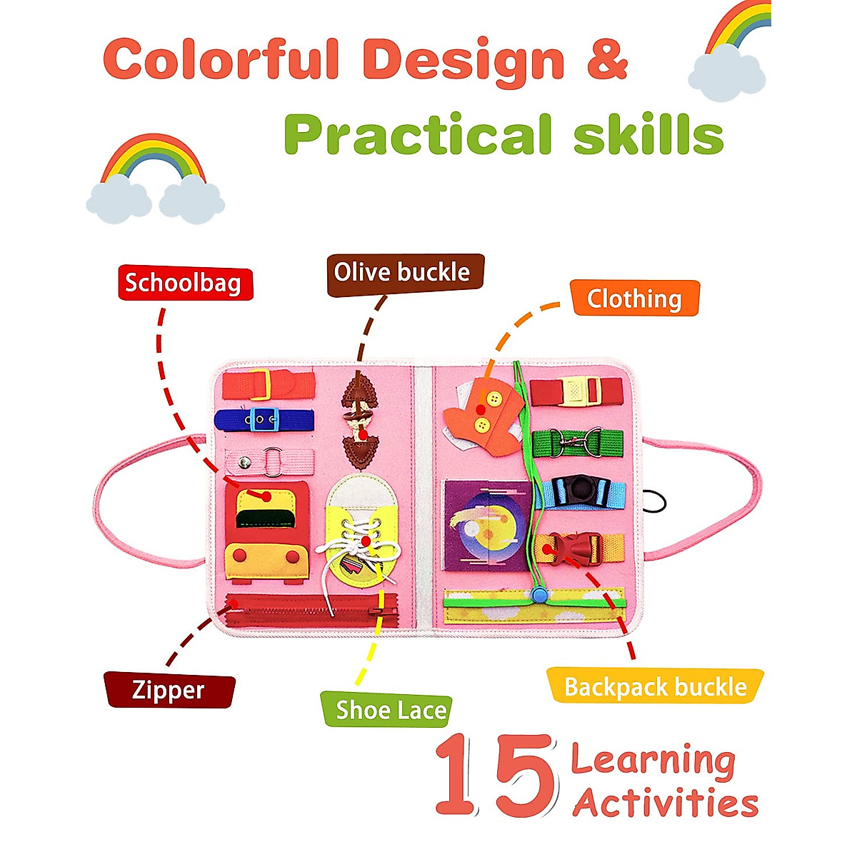 Hdiwousp Busy Board Montessori Toy for 1 2 3 4 Year Old Toddlers, Educational Activity Sensory Board Preschool Learning Fine Motor Skills Toys, Toddler Travel Toy