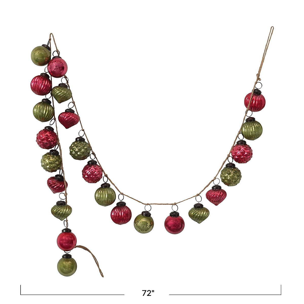 Creative Co-Op 72" L Embossed Mercury Ball Ornament, Red & Green Glass Garlands