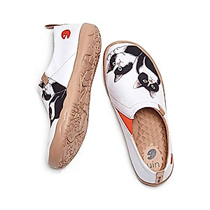 UIN Women's Walking Travel Shoes Slip On Canvas Casual Loafers Lightweight Art Painted Cute Pet Fashion Sneaker Milky Kitty (5)