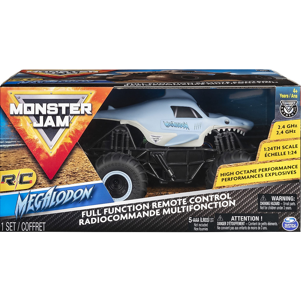 Monster Jam, Official Megalodon Remote Control Monster Truck, 1:24 Scale, 2.4 GHz, for Ages 4 and Up