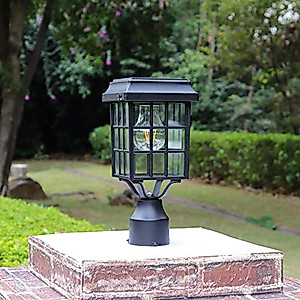 Kemeco ST4329Q-A Solar Post Light Squared Frame Exterior Waterproof Led Fixture for Outdoor Garden Street Post Pole Yard Driveway Walkway Entryways (Flat Roof)