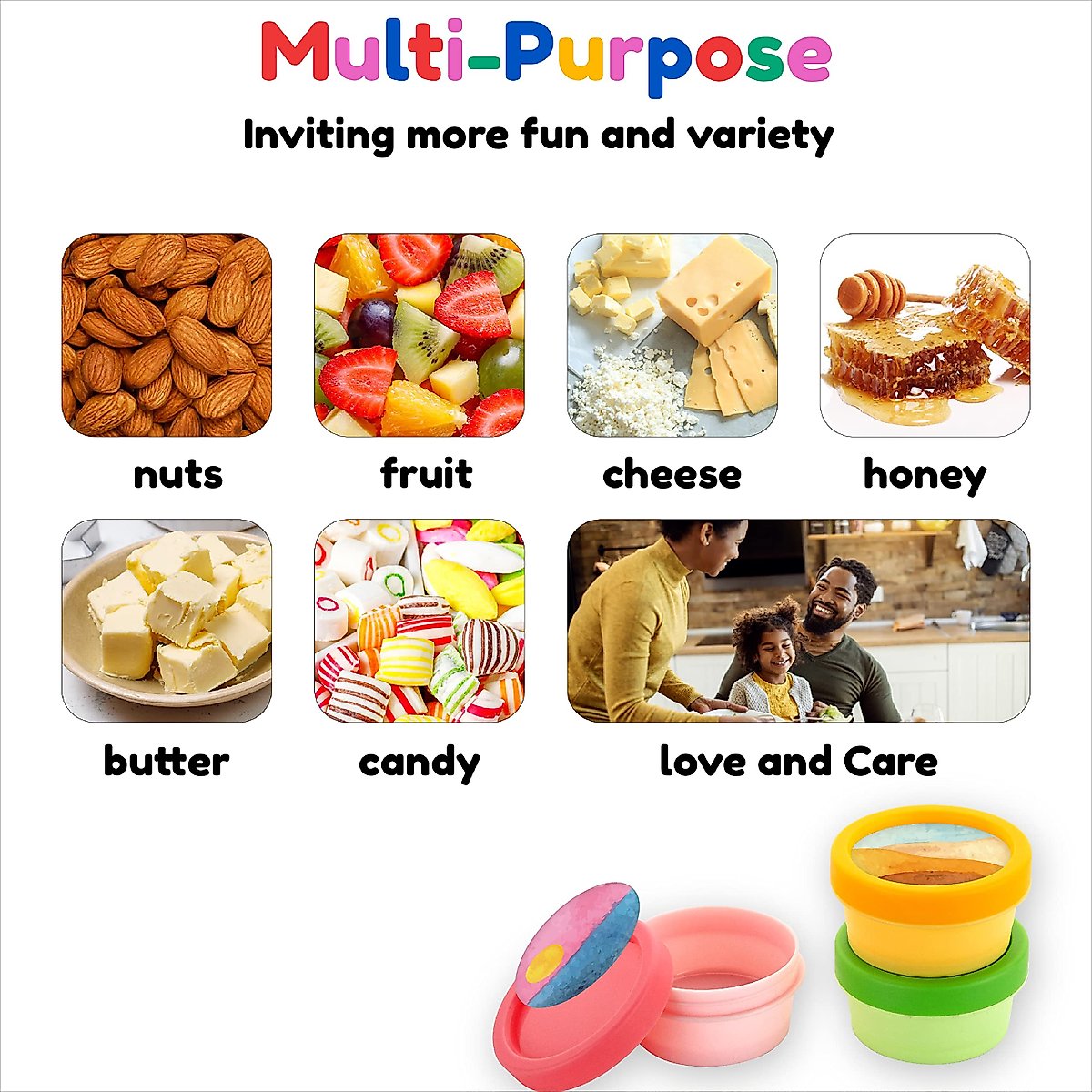 HOUSYLOVE Plastic Small Containers With Lids For Lunch Box, Colorful Painting Mini Containers With Lids, Tiny Containers With Lids, Dip Containers For Lunches, 6 Pack