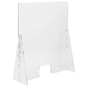 Flash Furniture Clear Freestanding Portable Protective Acrylic Sneeze Guard Plastic Panel Partition Shield for Cashier, Desk, Counter and Reception