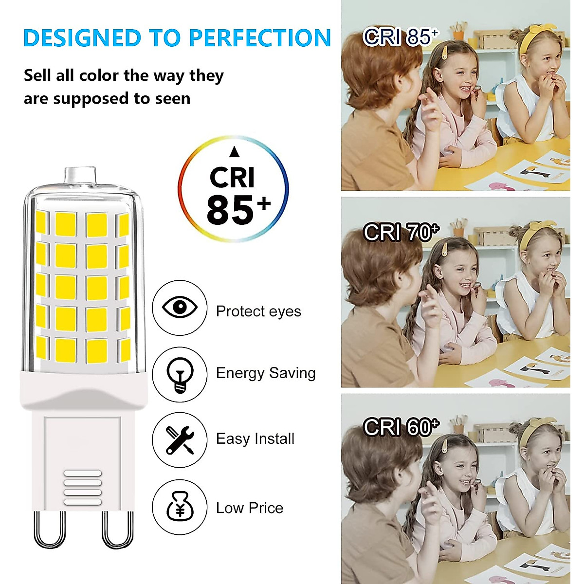 GOHDLAMP G9 LED Bulbs, 40 Watt Equivalent T4 Chandelier Light Bulb, 6000K Daylight White 450 Lumens, Bi-pin G9 Base Non-Dimmable, 4W LED Bulb 360 Degrees Beam Angle 5 Pack