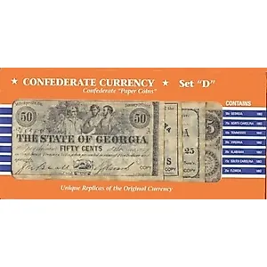 Historical Documents Confederate Currency Set: 25 Replica Notes (Set A, B, C, & D) - Civil War Era Currency Replica Set - Adults - Small - Unisex - Paper - No Assembly Required