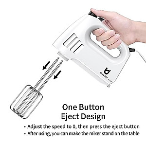 UTALENT Multi-speed Hand Mixer, Electric with Easy Eject Turbo Button and 5 Attachments, 180W (Beaters, Dough Hooks, and Whisk)