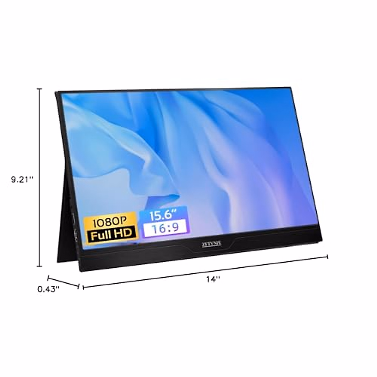 ZFTVNIE 15.6'' FHD 1920 * 1080P IPS Portable Monitor, Ultra-Slim Display with USB C, HDMI, Cover & Dual Speakers, External Monitor for Laptop PC Phone Xbox PS4