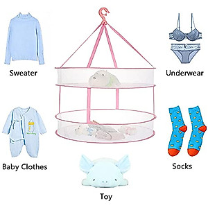 Oikejias 2-Tier Foldable Sweater Mesh Dryer, Potable Hanging Drying Rack Flat Clothes Drying Net Collapsible Laundry Hanging Mesh Rack - Pink