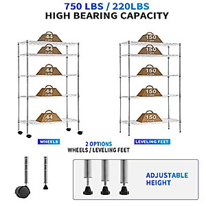Metal Storage Shelves 5 Tier Wire Shelving Unit with Wheels, NSF Wire Shelf Utility Commercial Grade Heavy Duty Height Layer Rack for Pantry Closet Kitchen Laundry Organization ,14”Wx30”Dx60”H,Chrome