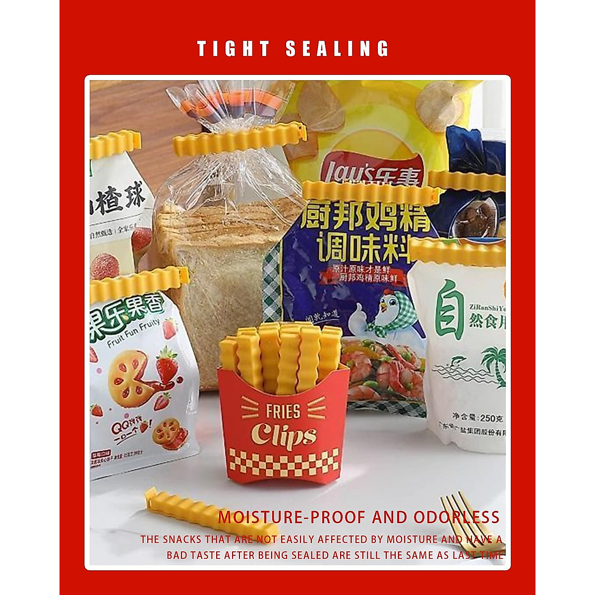 Magnetic Fries Chip Clips Set,12 Pack Durable Plastic Food Clip & Cute Refrigerator Magnets Curved Sealing Design French Fries Bag Clips for Food Fresh Storage, Kitchen Accessories & Home Decor