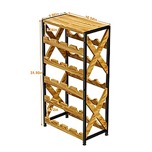 LUMAMU 20 Bottle Wine Rack Freestanding Floor with Wood Top,Wobble-Free 5 Tier Wine Display Storage Stand Shelf,Stackable Modular Wine Bottle Holder Rack for Kitchen,Cellar,Living Room