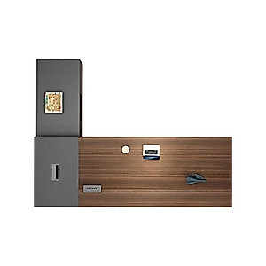 RUNNUP Contemporary Home Office Desk L-Shaped Wooden Executive Desk with Locking Drawer Brown Computer Desk - Right - 63" L x 71" W x 30" H