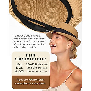 FURTALK Fedora Straw Sun Hat for Men Women Foldable Roll Up Short Brim Trilby Hat Panama Beach Hat UPF 50+ (Khaki, Medium)