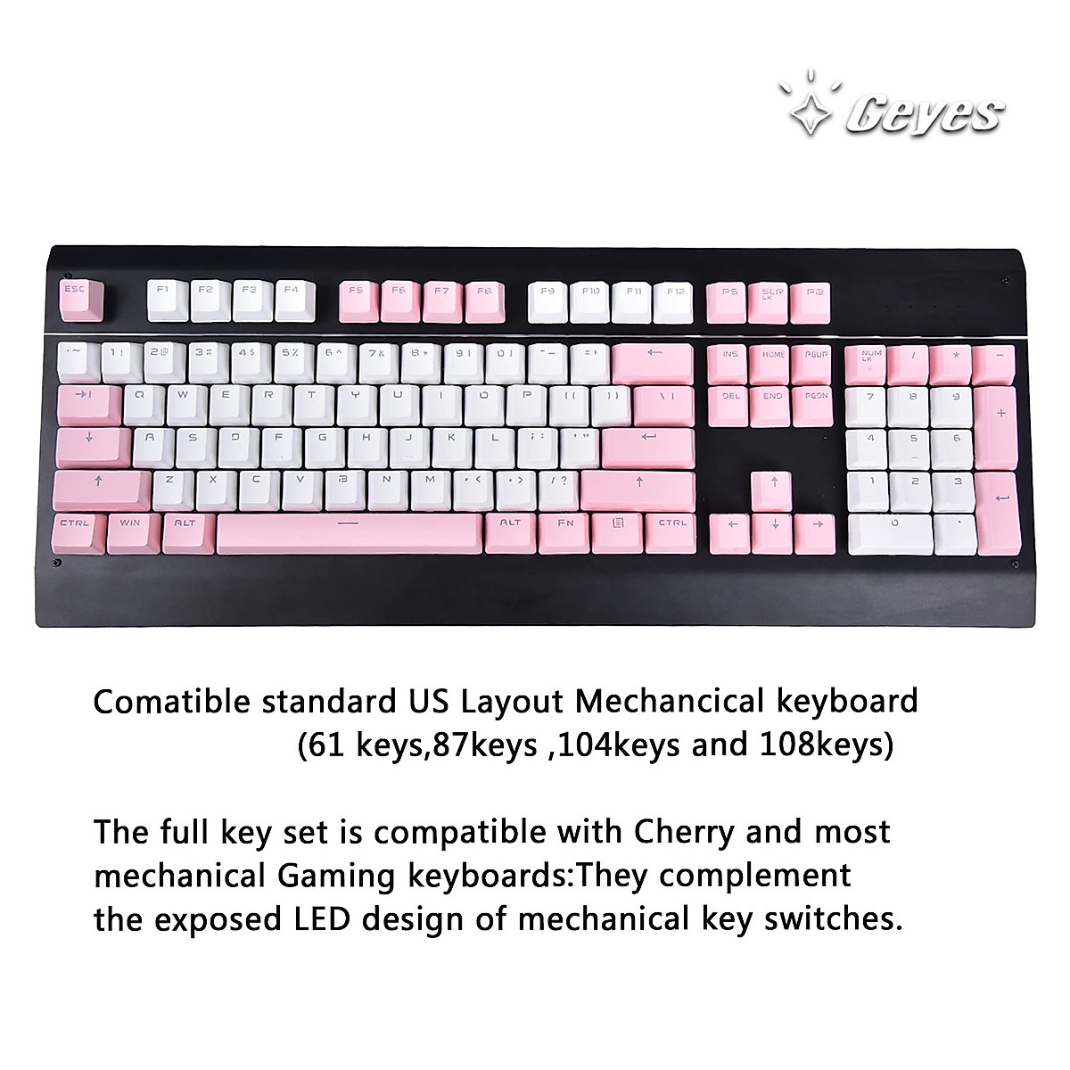 Mechanical Keycaps, Geyes Doubleshot PBT Backlit Keycaps with Cherry MX Switches and Clones OEM Profile 104 Keys PBT Keycaps for 104/87/61 Mechanical Keyboard PC Gaming Keyboard,White Blue Keycaps