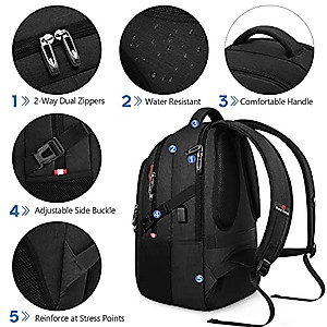 Bagsure Travel Laptop Backpack, Business Water Resistant Laptop Backpack with USB Charging Port, College Bag for Men & Women