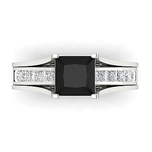Clara Pucci 3.5 ct Princess Cut Solitaire Natural Black Onyx Designer Art Deco Statement Wedding Sliding Ring Band Set 18K White Gold 7