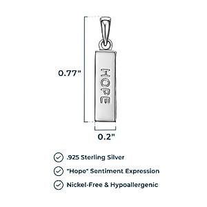 MORGAN & PAIGE Dainty .925 Sterling Silver Hope Vertical Bar Engraved Sentiment Pendant Necklace for Women, 16" Cable Chain and 2" Extender, Jewelry Gift for Her