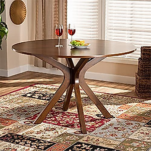 BOWERY HILL Walnut Finished 48-Inch-Wide Round Wood Dining Table