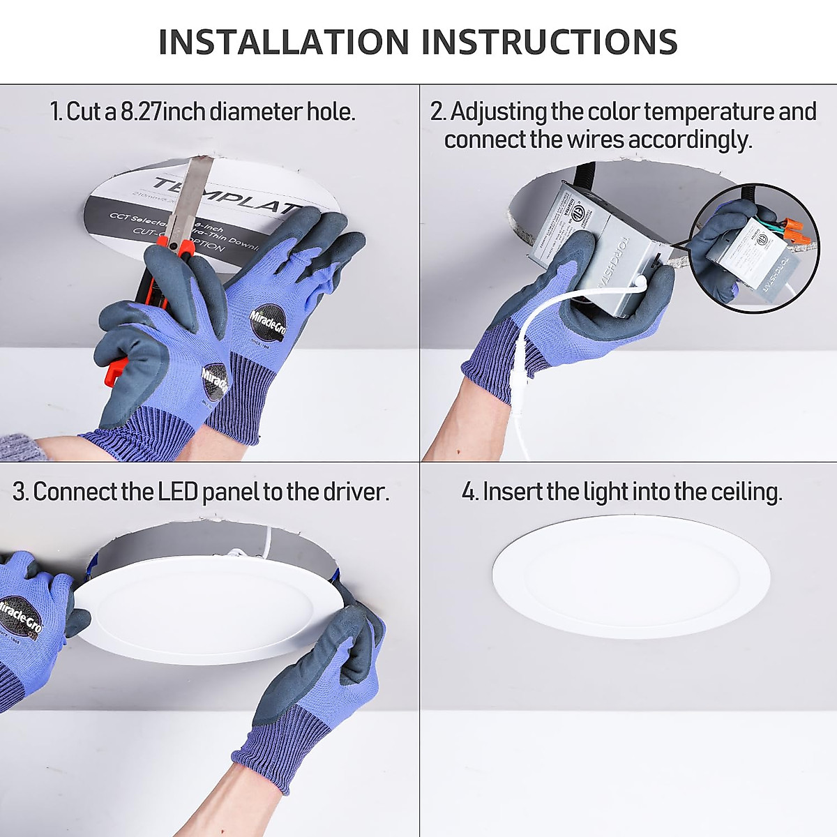 TORCHSTAR Premium Series 5CCT 8 Inch Ultra-Thin LED Recessed Ceiling Light with J-Box, 18W Dimmable Recessed Downlight, 2700K/3000K/3500K/4000K/5000K Selectable, ETL & ES Listed, White, Pack of 6